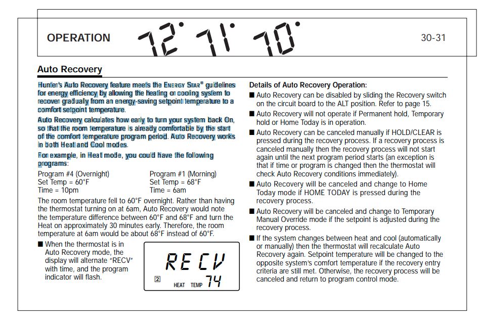 Would someone explain to me what Recovery Mode on my Thermostat means The Gear Page